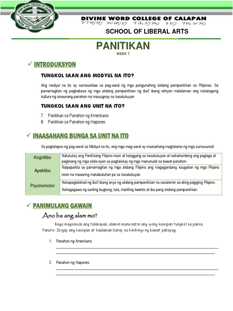Panitikan Module (Week 7) | PDF