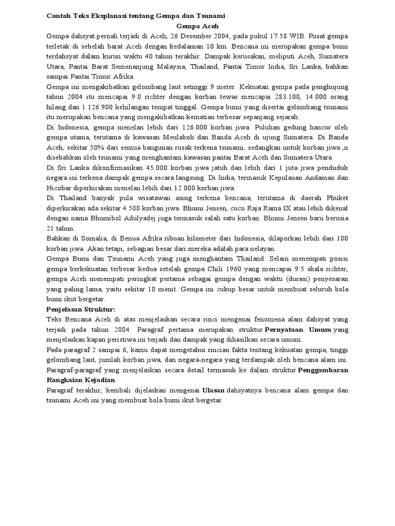 Contoh Teks Eksplanasi Tentang Gempa Dan Tsunami | PDF | Politik
