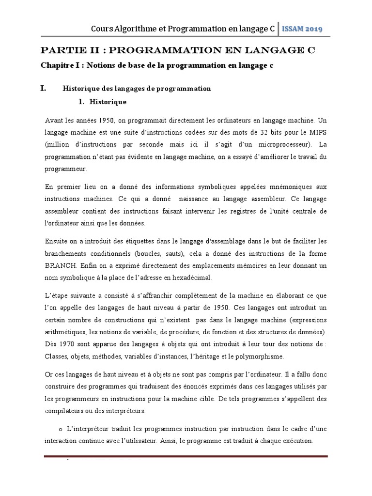Chap 1 Programmation | PDF | Langage de programmation | C (Langage de programmation)