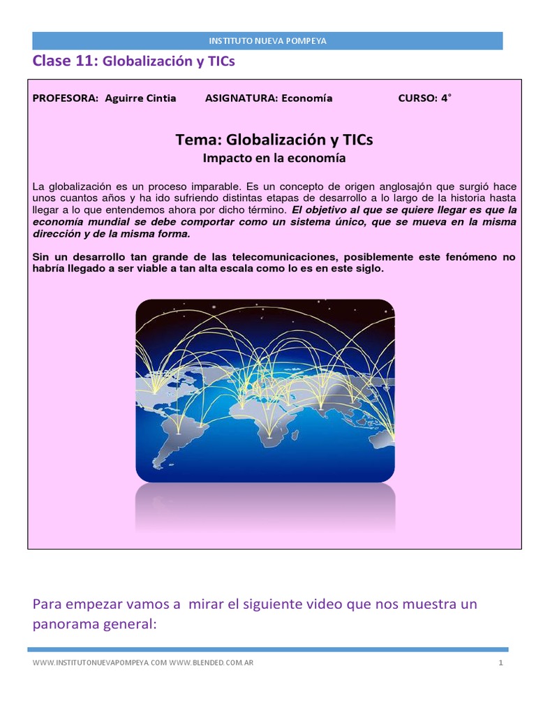 Clase 11 4to Economía - Globalización y Tics | PDF | Globalización | Tecnología de información y ...