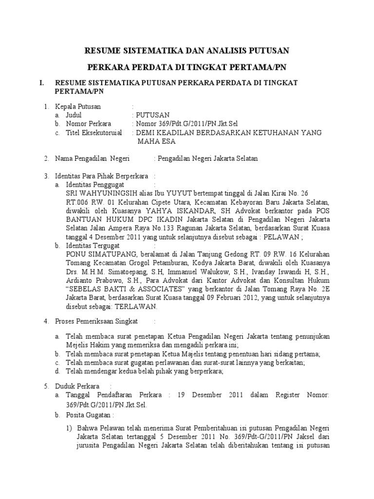 Analisis Putusan Perdata PN Jakarta Selatan | PDF