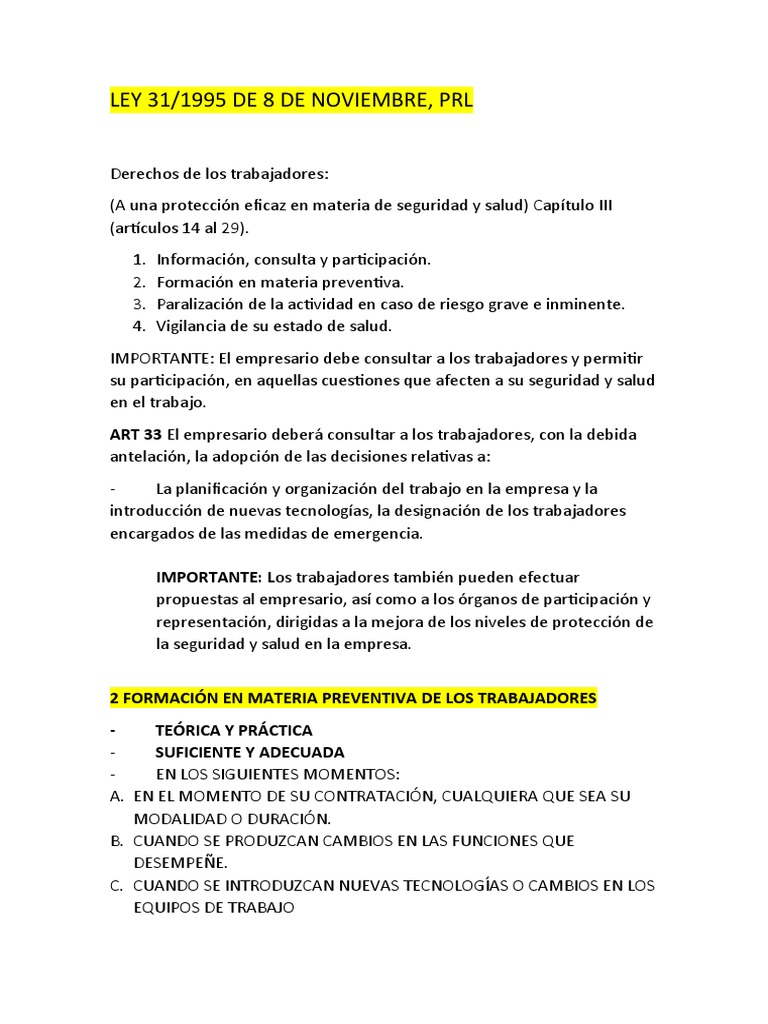 Esquema Ley 31-1995 de 8 Noviembre de PRL | PDF | Business | Asistencia sanitaria preventiva