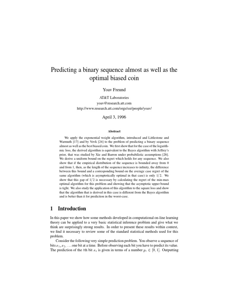 Predicting A Binary Sequence | PDF