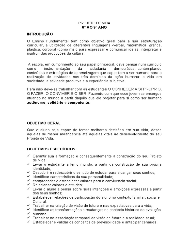 Projeto De Vida Pdf