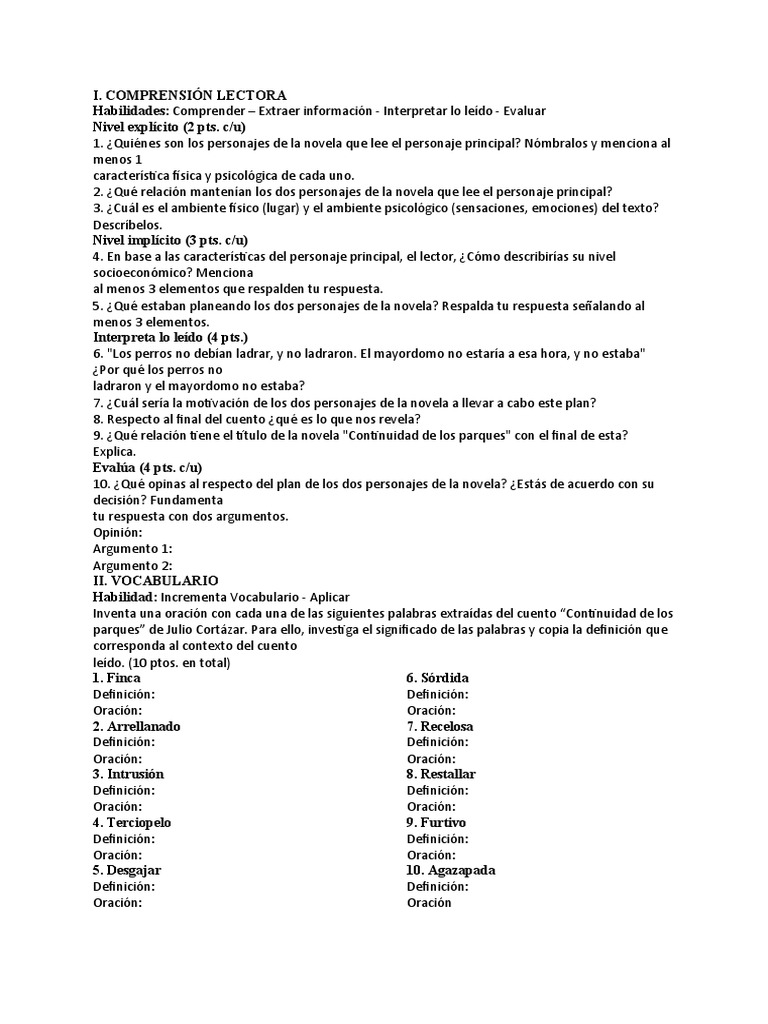 Taller Continuidad de Los Parques | PDF | Comprensión lectora | Sicología