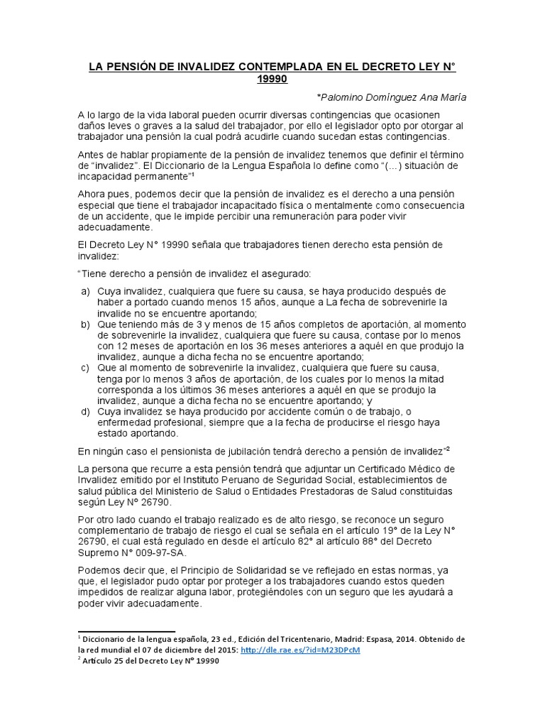Pensión de Invalidez: Decreto Ley N° 19990 | PDF | Pensión | Justicia