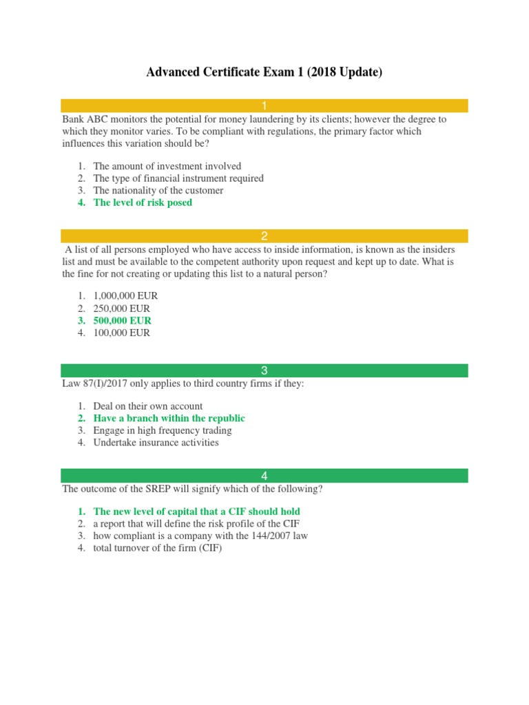CySEC Advanced Certificate Exam Guide | PDF | Over The Counter (Finance ...