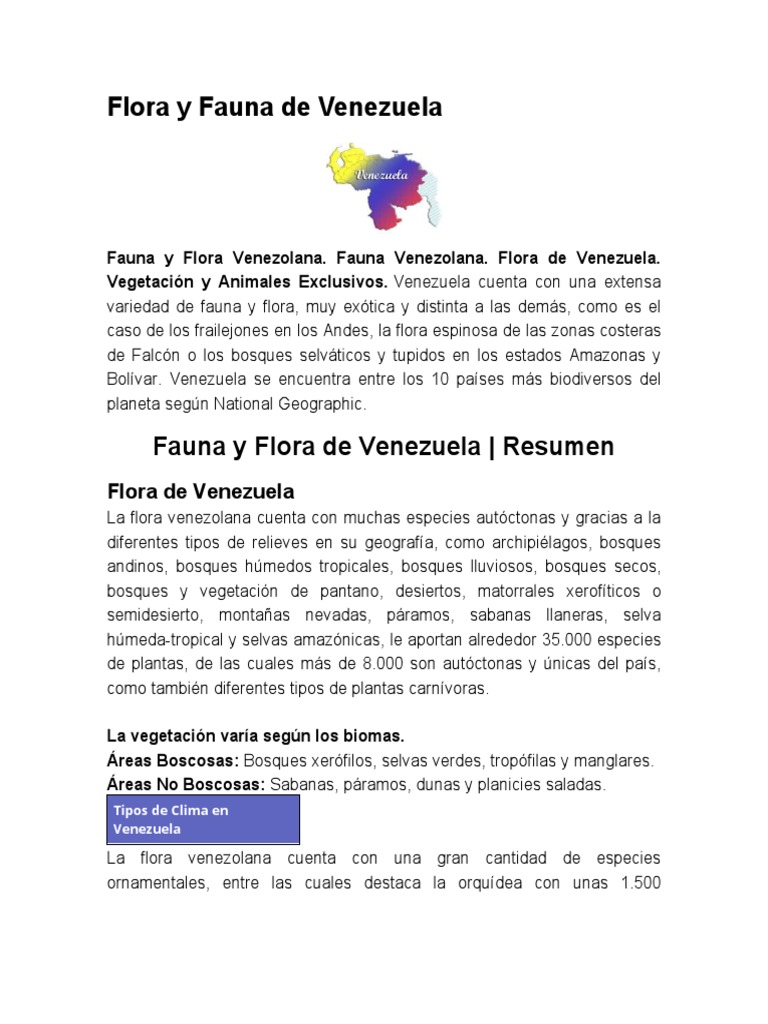 Flora Y Fauna De Venezuela: Mapa Y Conservación – NIBWM