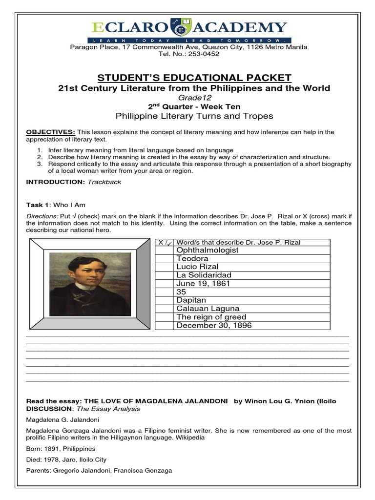 Learning Packet Week 10 | PDF | Writers | Essays