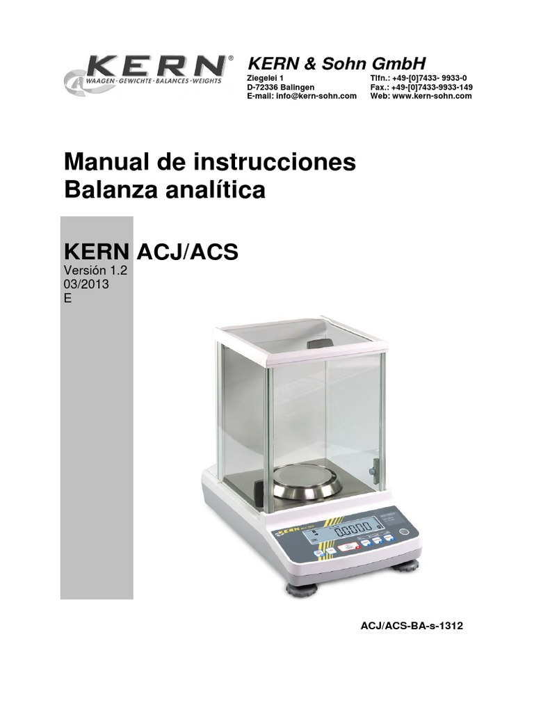 Manual de Instrucciones Balanza Analítica KERN ACJ-ACS | PDF | Balanza | Medición