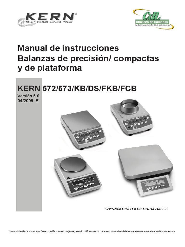 Manual Balanzas KERN 572/573/KB/DS/FKB | PDF | Calibración | Balanza