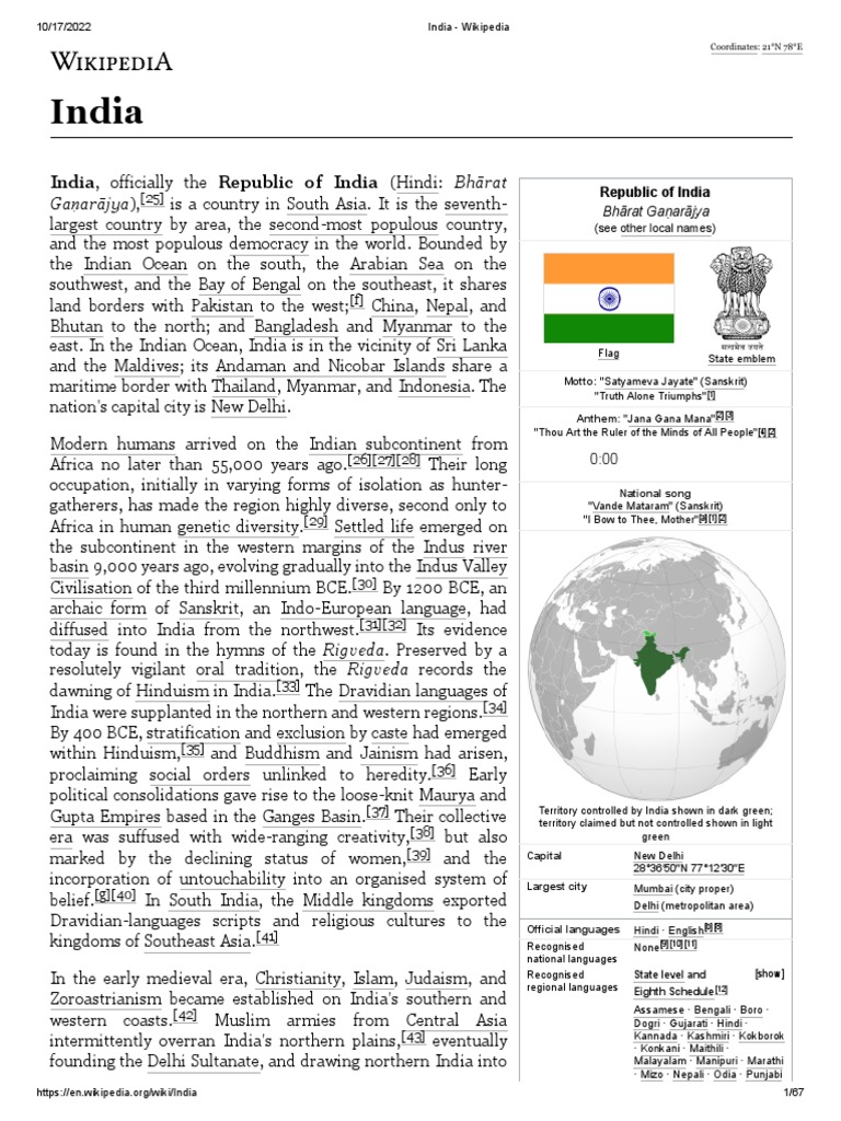 India - Wikipedia | PDF | Bharatiya Janata Party | Mughal Empire