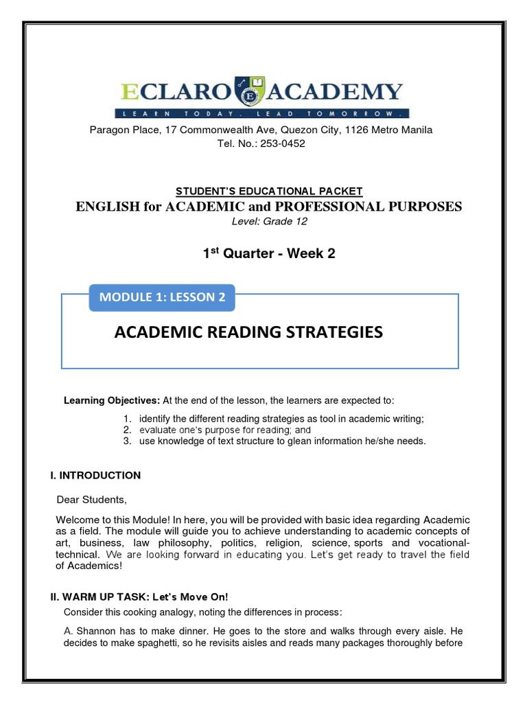 Academic Reading Strategies Guide | PDF