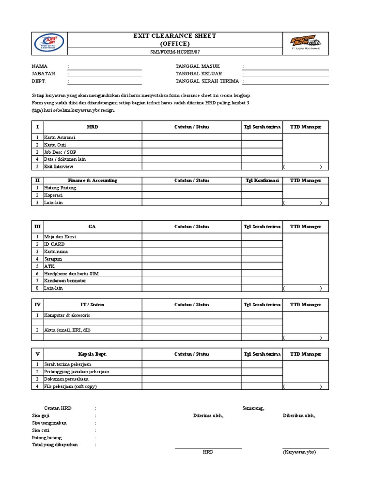 Form Exit Intv & Clearence Sheet | PDF