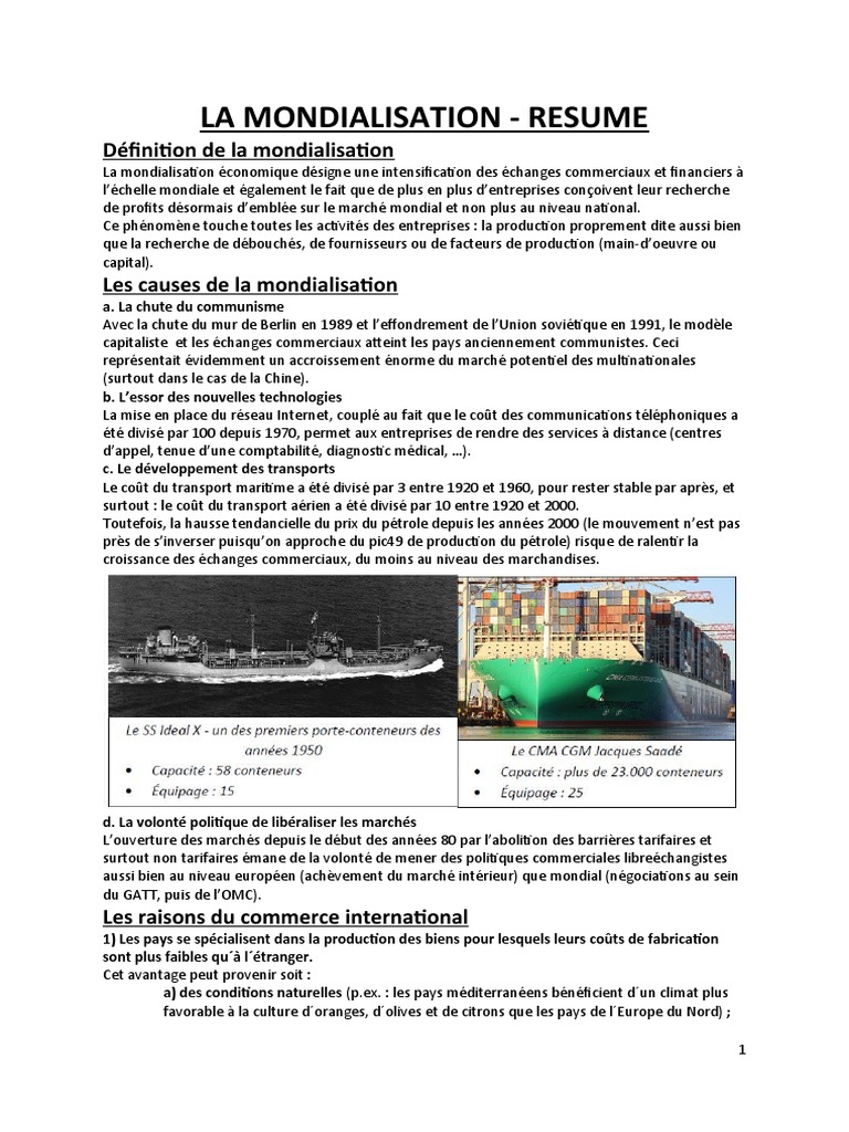 La Mondialisation - Resume | PDF | Protectionnisme | Libre-échange