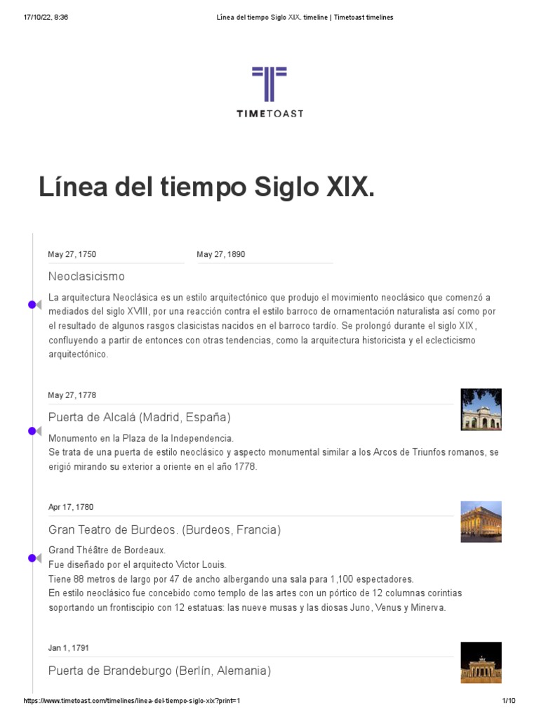 Línea Del Tiempo Siglo XIX. Timeline _ Timetoast Timelines | PDF | Estilo | Estilos arquitectonicos
