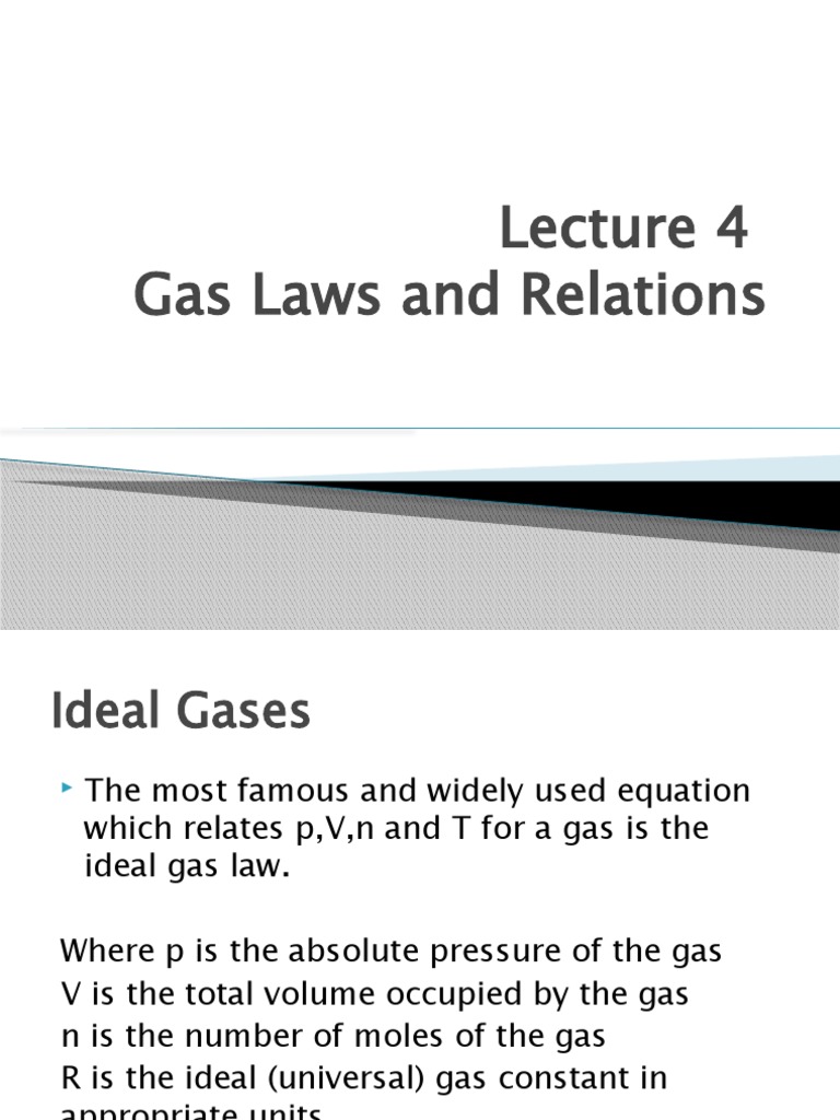 Lecture 4 Gas Laws and Relations | PDF | Gases | Mole (Unit)