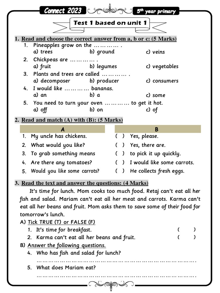 Connect - Prim Five - Test One - 2023 | PDF | Fruit | Foods
