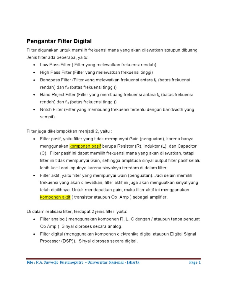 3.1 Pengantar Filter Digital | PDF