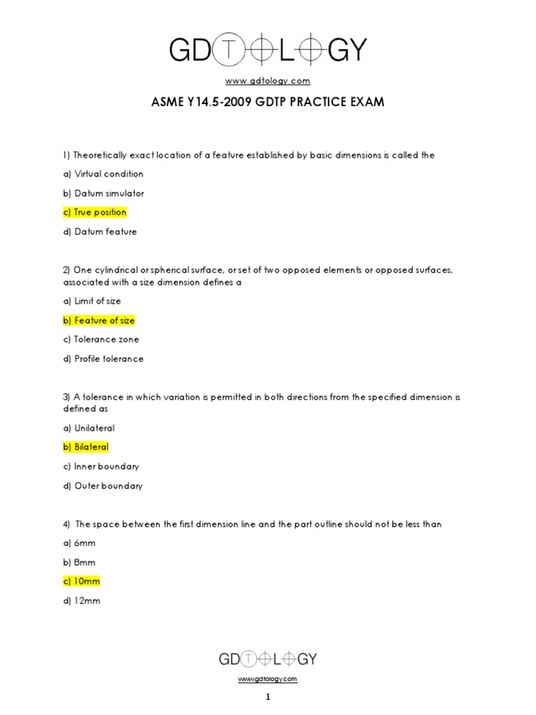 Gdtology GDTP Practice Exam 2009 Answers F | PDF | Engineering ...