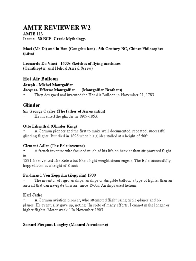 Amte Reviewer W2 | PDF | Wright Brothers | Aviation