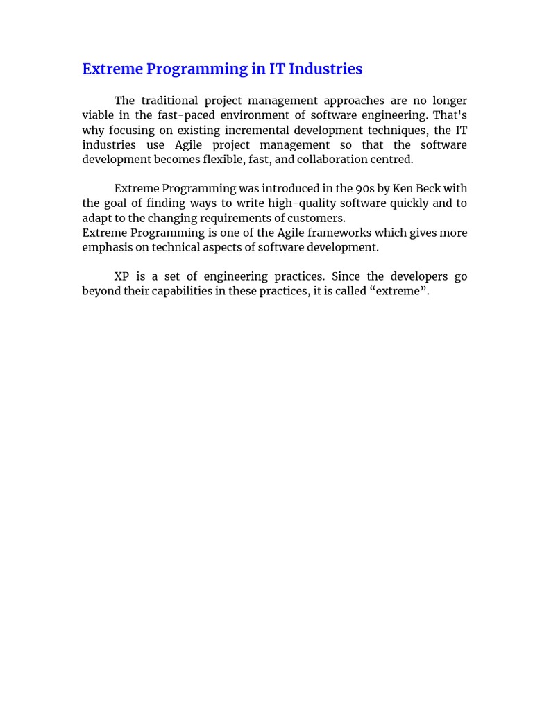 Engineering Practices in Extreme Programming | PDF | Business | Computers