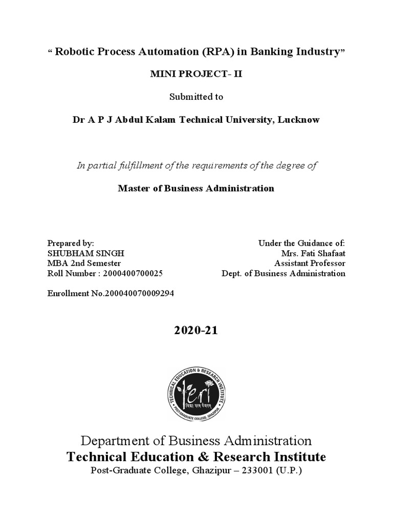 Robotic Process Automation Mini Project | PDF | Banks | Financial Services
