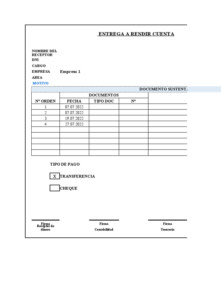Formato Entrega A Rendir Cuenta | PDF