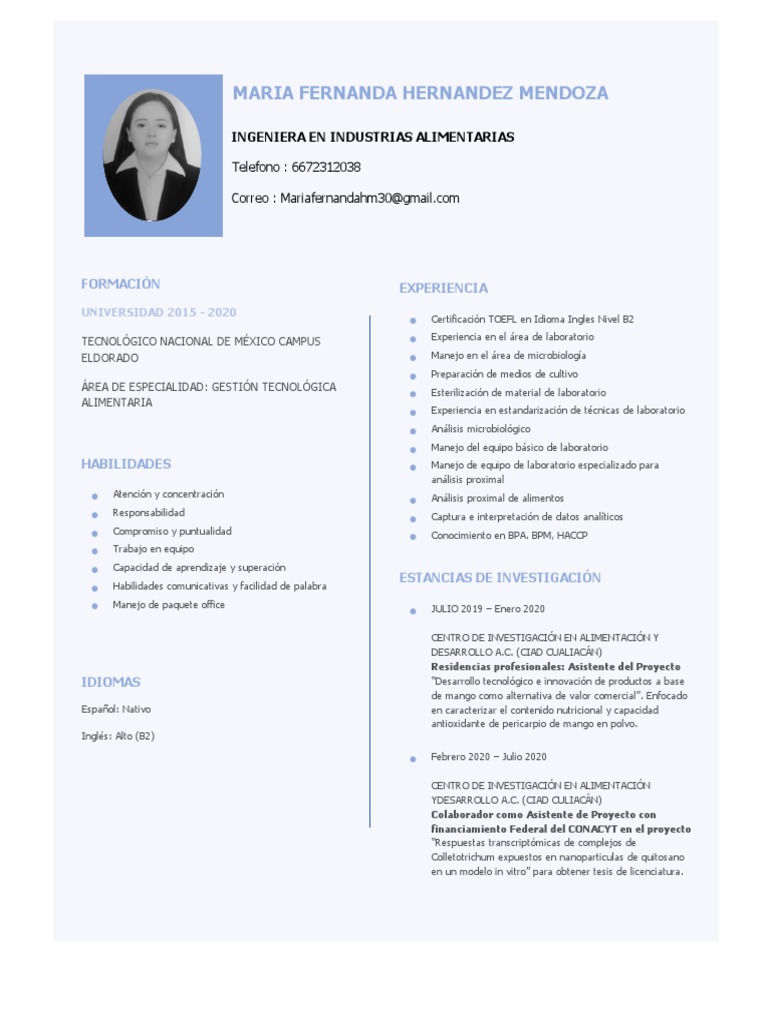 CV Maria Fernanda Hernandez Mendoza | PDF | Laboratorios