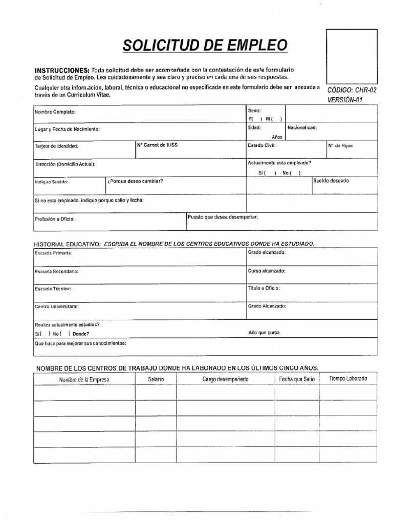 Formato Solicitud Empleo | PDF