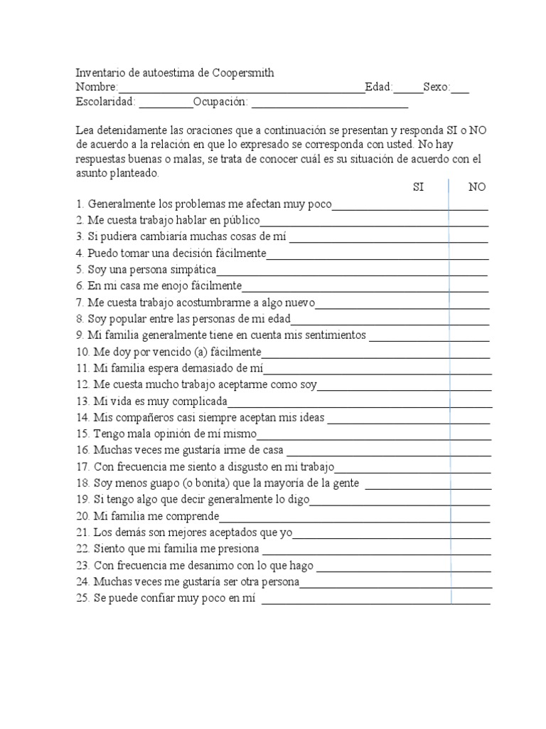 Coopersmith Inventory Pdf – Inventario de Autoestima de Coopersmith ...