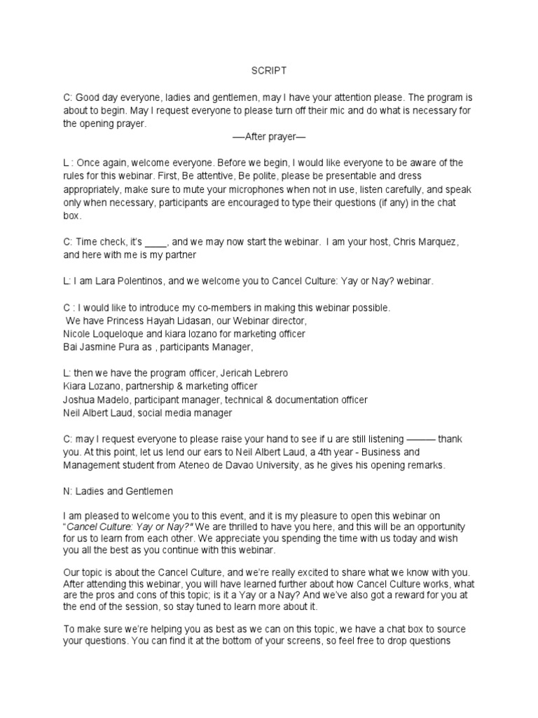 Webinar Script | PDF | Public Speaking