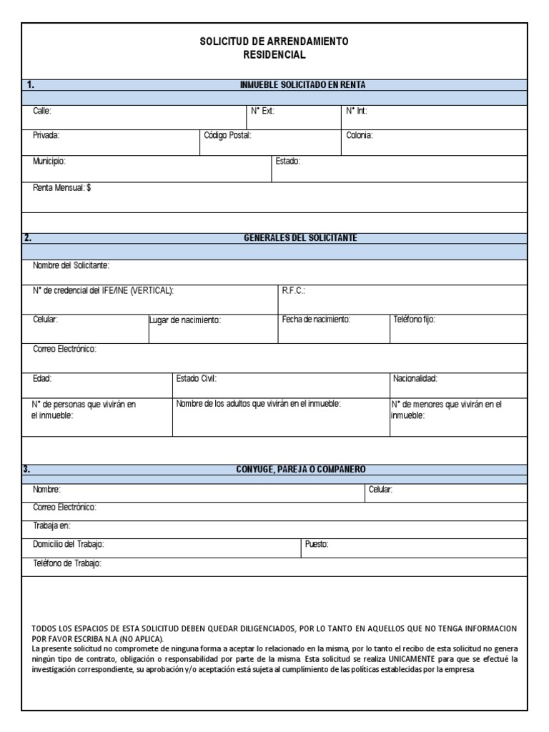 Solicitud de Arrendamiento Residencial | PDF