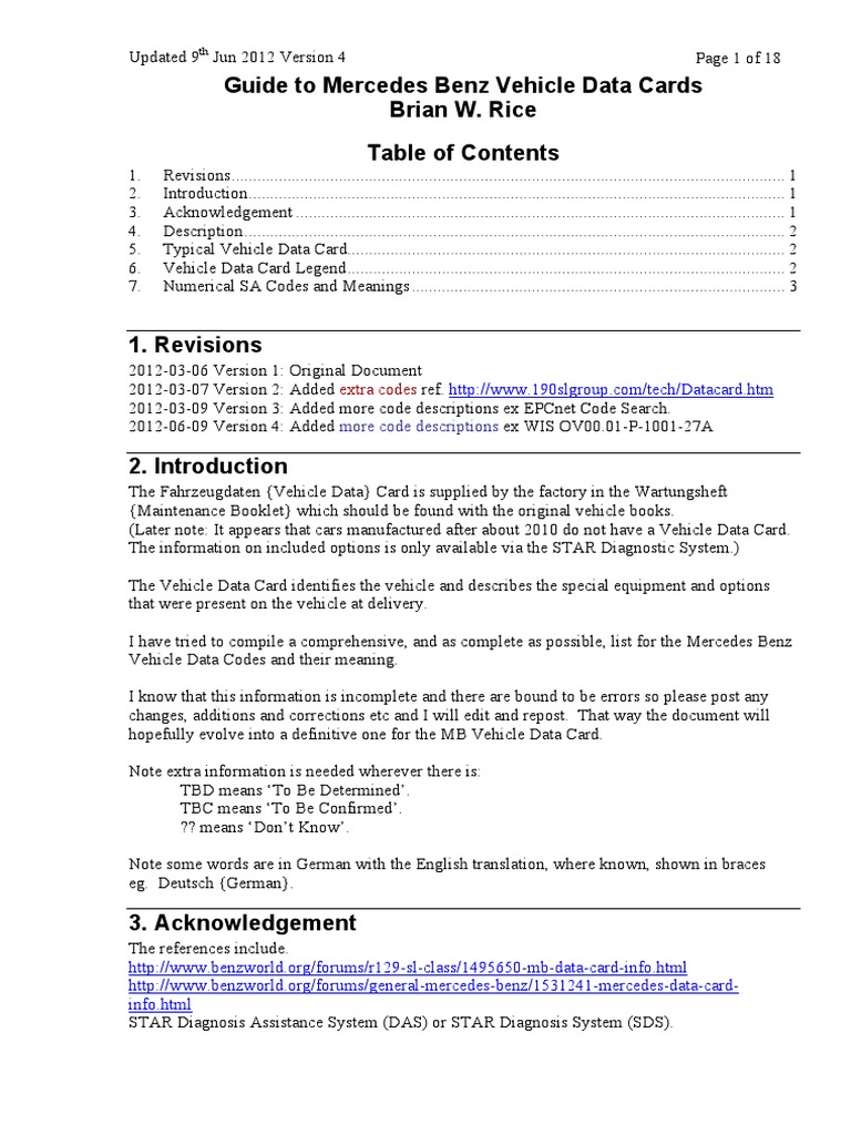 Mercedes Benz Vehicle Data Card Guide | PDF | Trunk (Car) | Headlamp