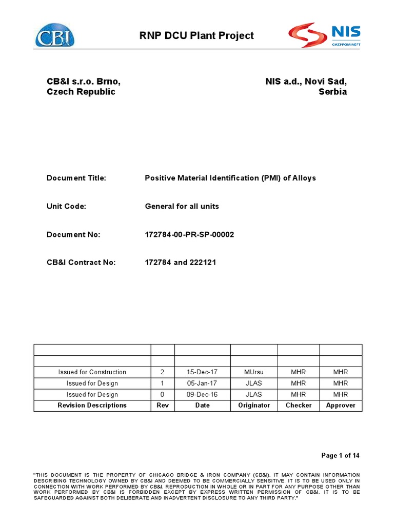 00 PR SP 00002 - 2 Positive Material Identification (PMI) of Alloys ...