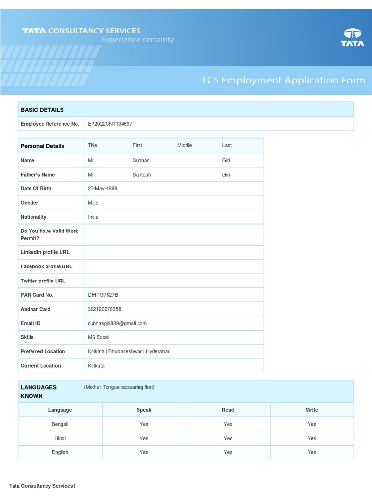 (TCS IBEGIN) ApplicationForm | PDF | Background Check | Justice