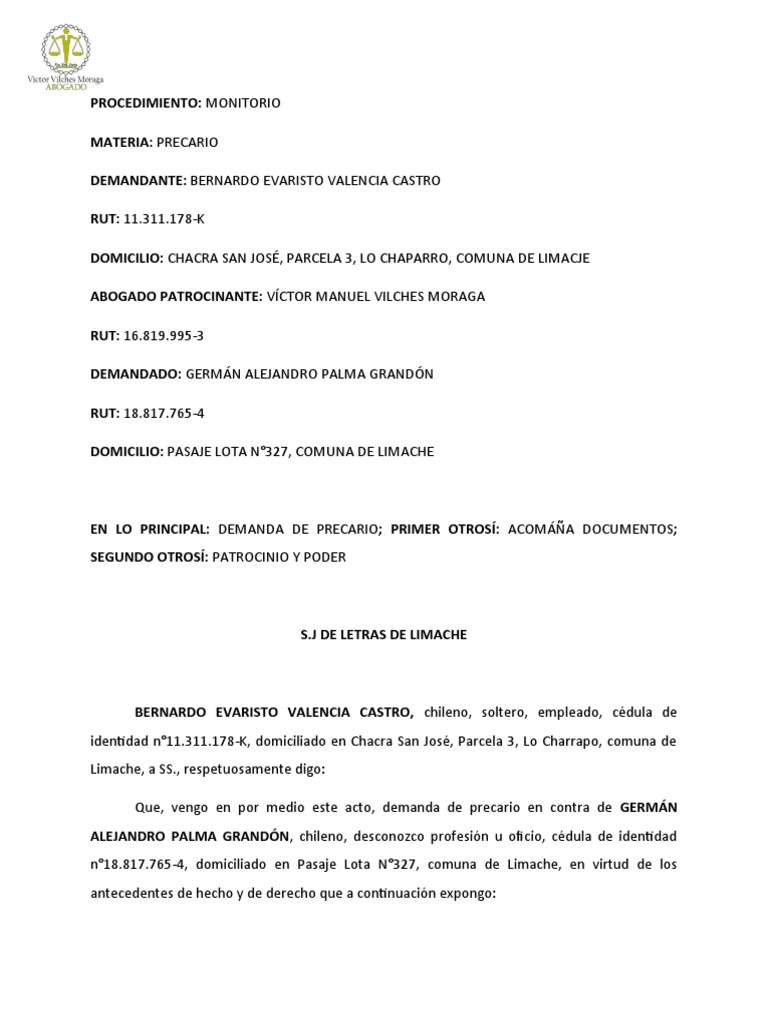 Demanda Precario | PDF | Propiedad | Ley común