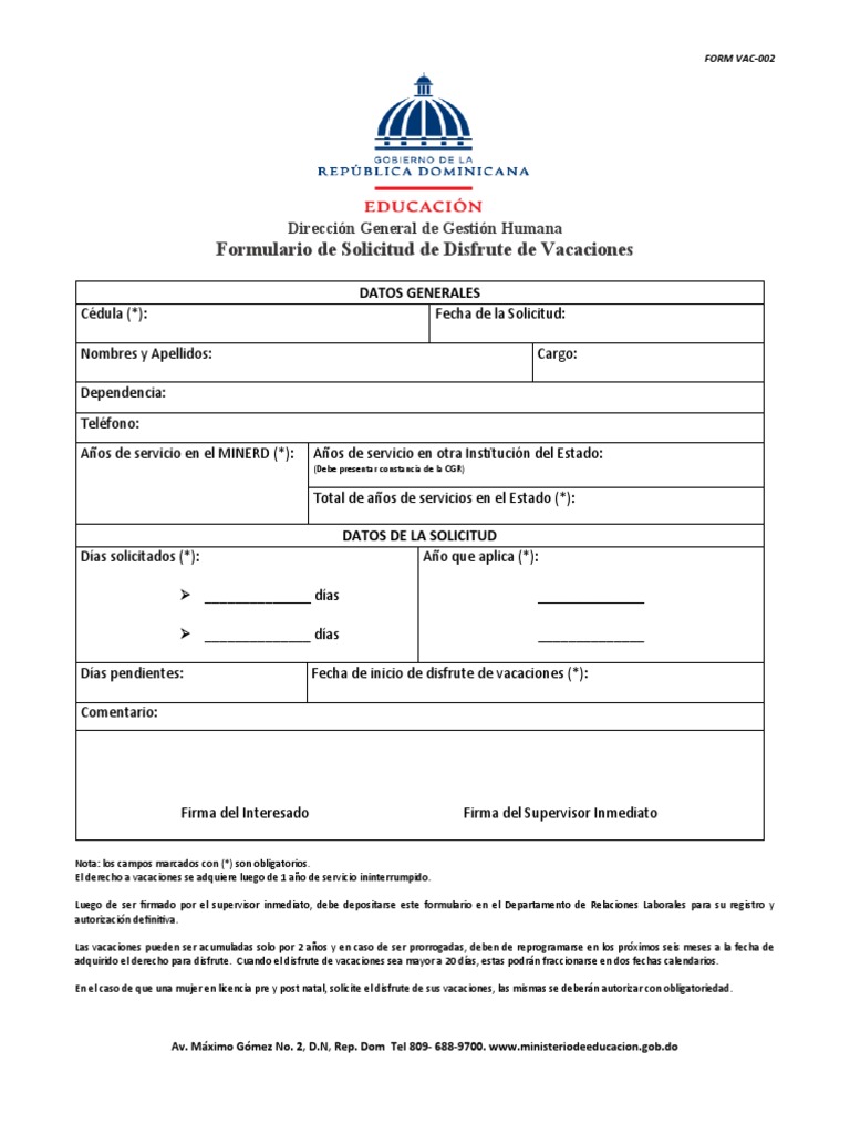 Fromulario Vacaciones | PDF