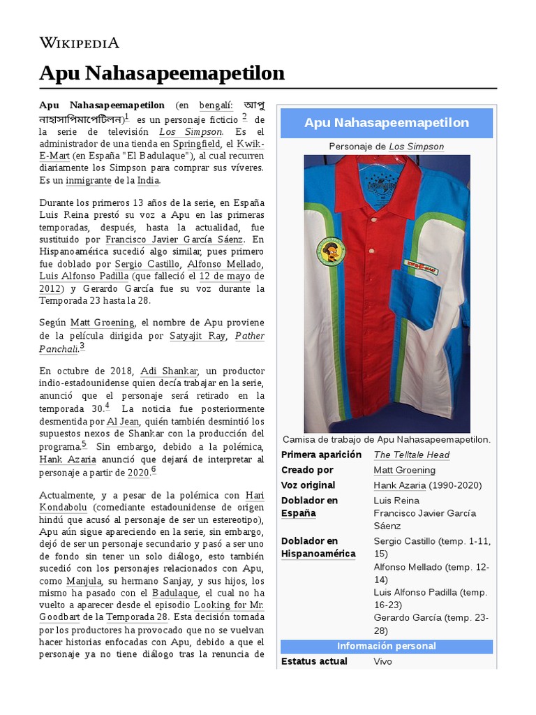 Apu Nahasapeemapetilon | PDF | Serie de televisión creada | Los Simpsons