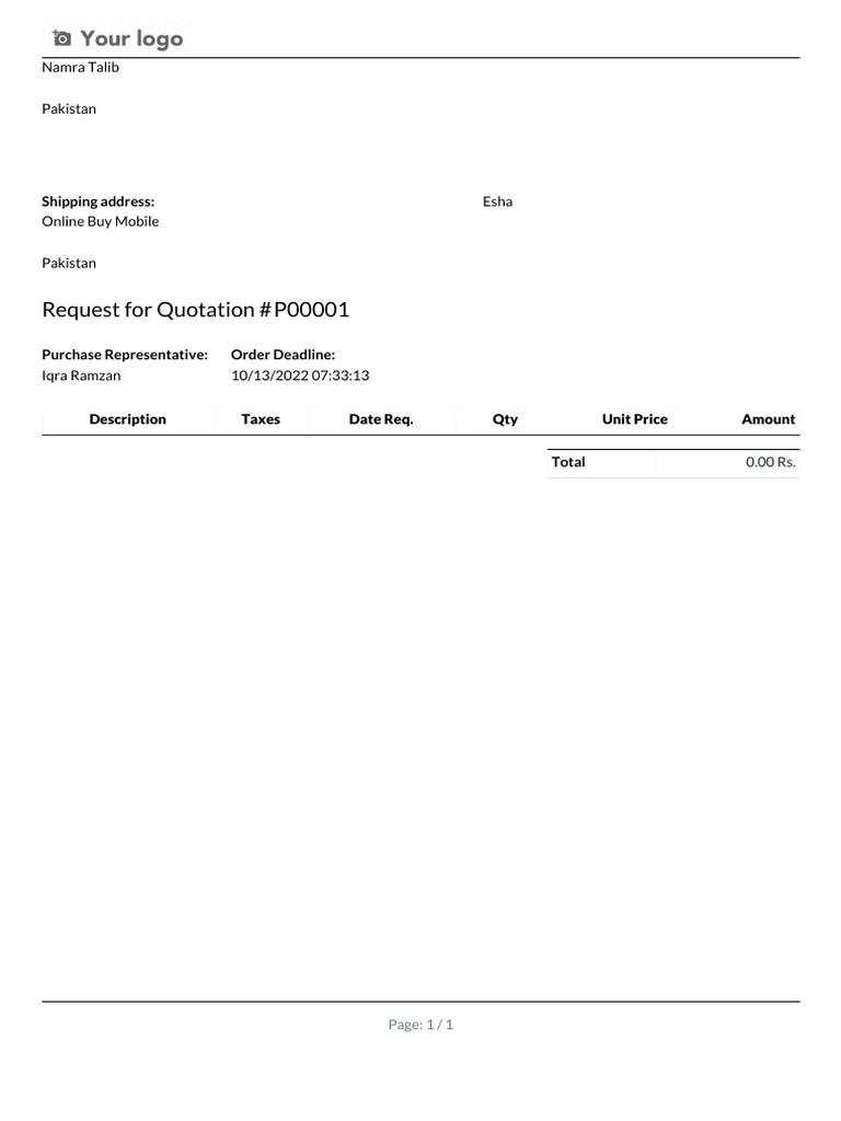 Request For Quotation - P00001 | PDF