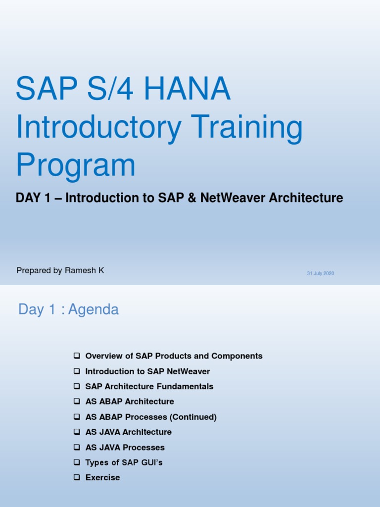 SAP S4 HANA - Intro - Architecture - Day 1 | PDF | Database Transaction | Java (Programming ...