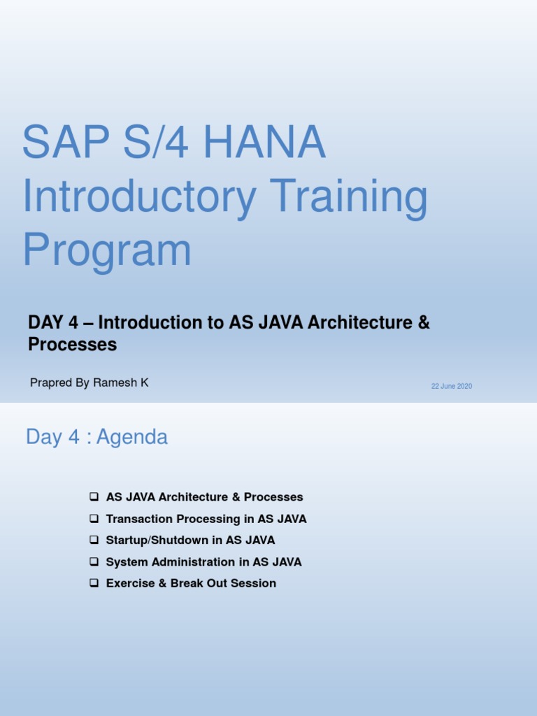 SAP S4 HANA - JAVA Architecture - Sys Admin - Day 4 | PDF | Java (Programming Language) | World ...