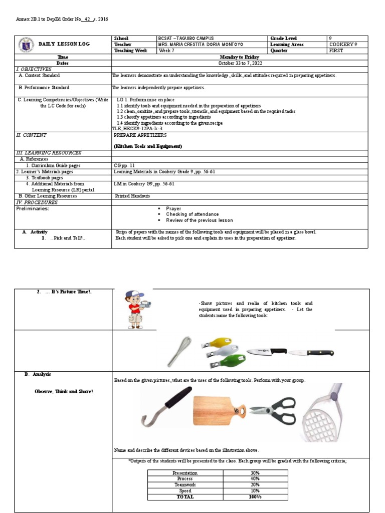 Cookery DLL (Week 7) | PDF | Learning | Behavior Modification