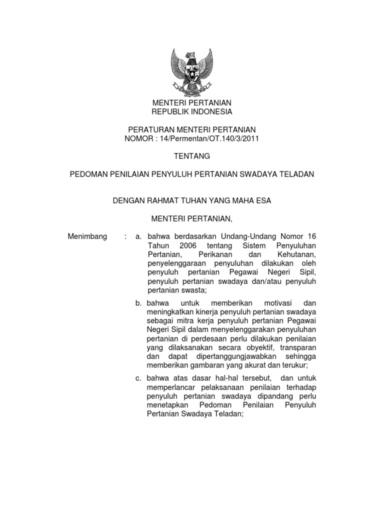 Permentan No.14 Tahun 2011 | PDF