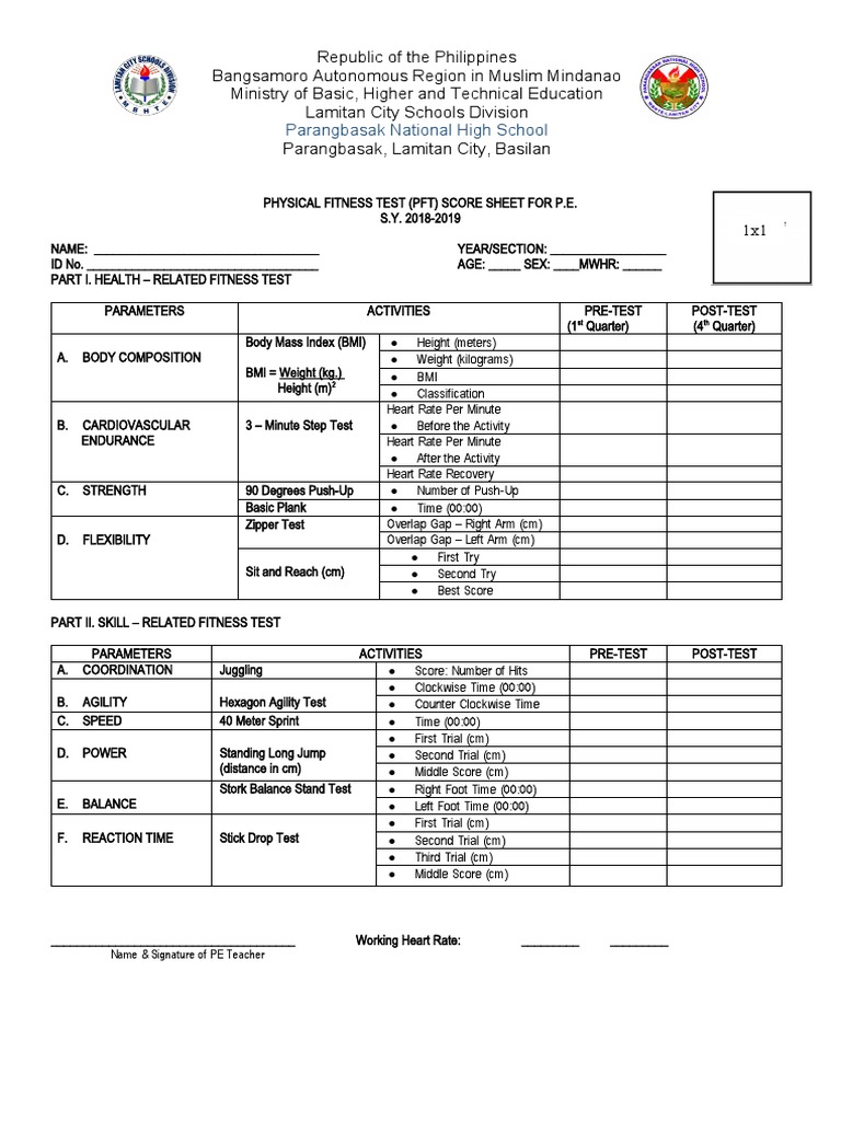 Physical Fitness Test PFT Score Sheet Form | PDF | Physical Education ...
