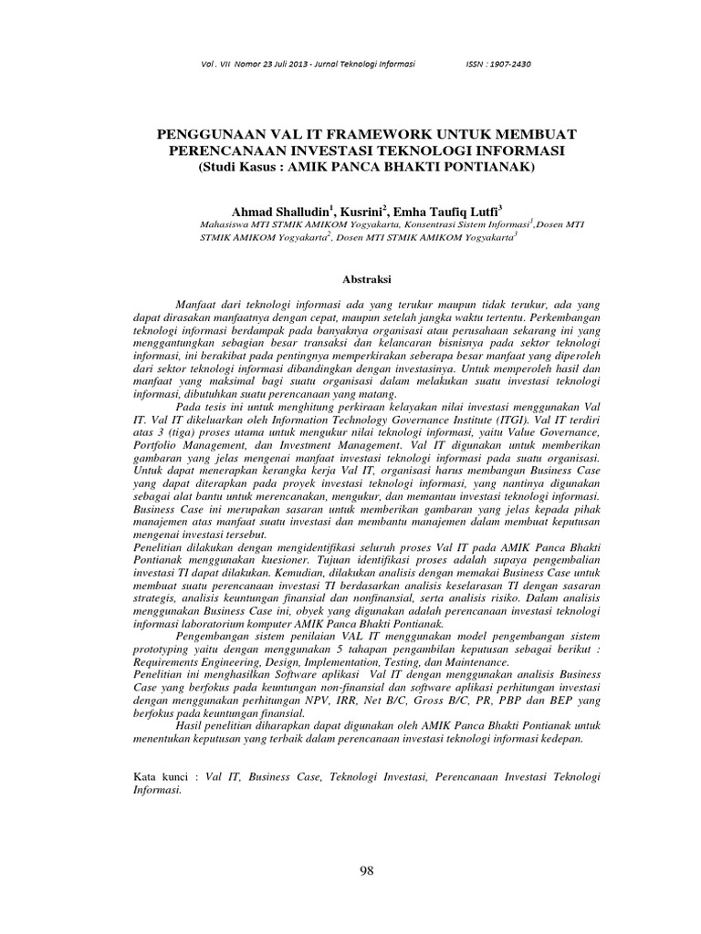 Investasi TI dengan Val IT di AMIK | PDF | Komputer | Teknologi & Rekayasa