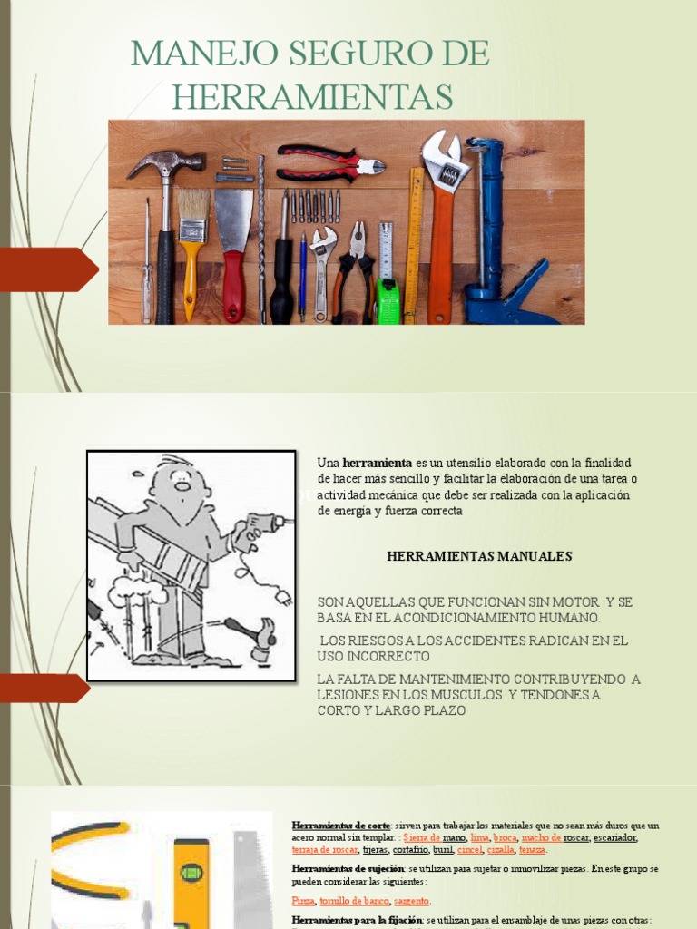 Manejo Seguro de Herramientas Manuales | PDF | Herramientas | Equipo Manejo Seguro de Herramientas Manuales | PDF | Herramientas | Equipo