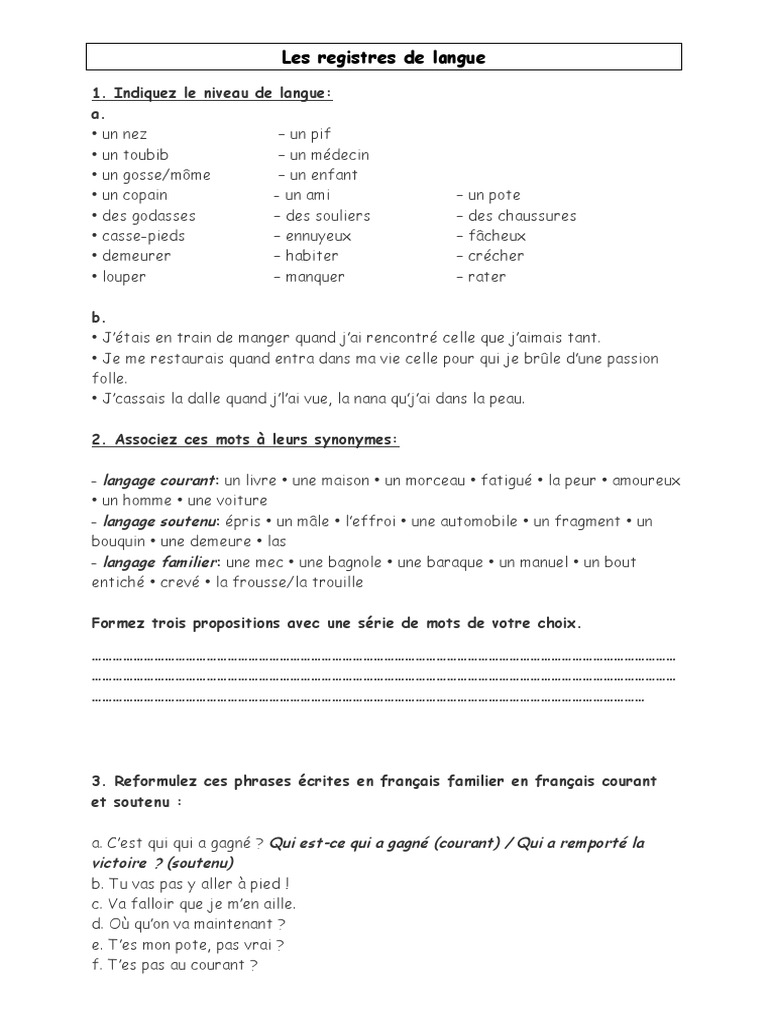 Les registres de langue en français | PDF | Sémiotique | Philologie
