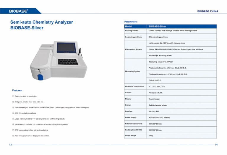 Biobase Silver Analizador de Bioquimica Semi Automatizado Ficha Tecnica ...