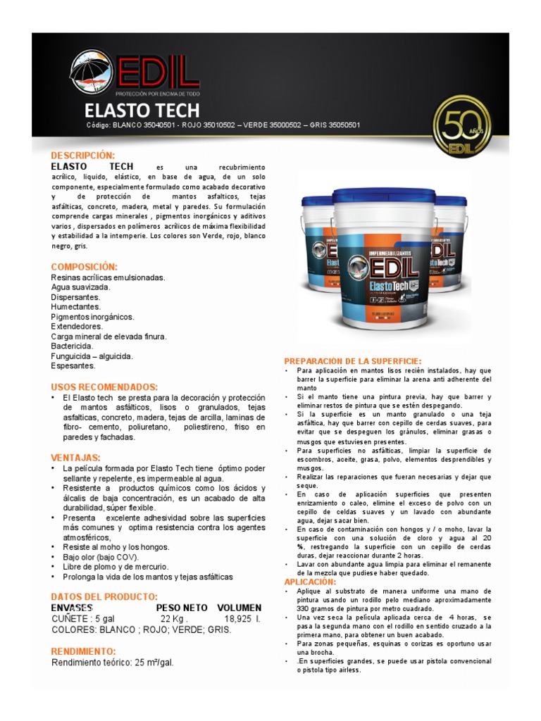 Recubrimiento Acrílico Elasto Tech | PDF